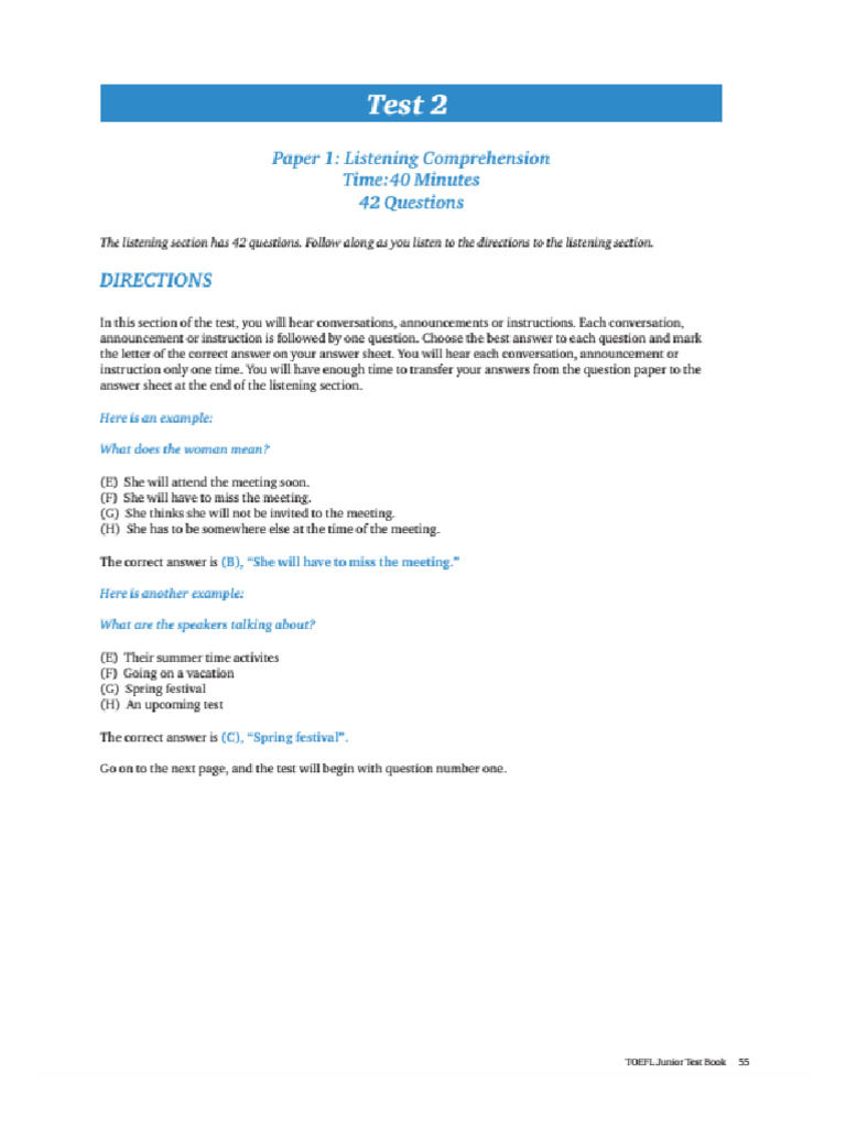 TOEFL Junior Practice Tests | PDF