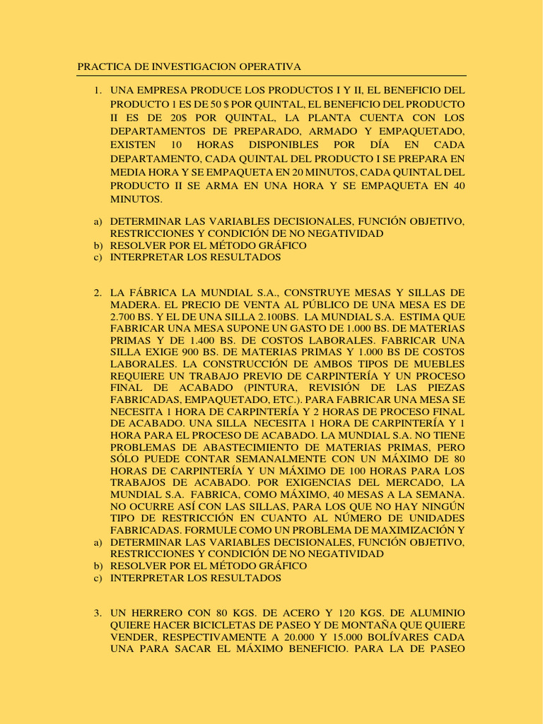 Practica de Investigacion Operativa | PDF | Carpintería