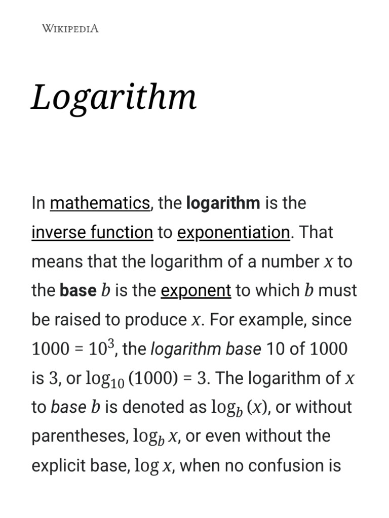 Logarithm - Wikipedia | PDF | Logarithm | Exponentiation