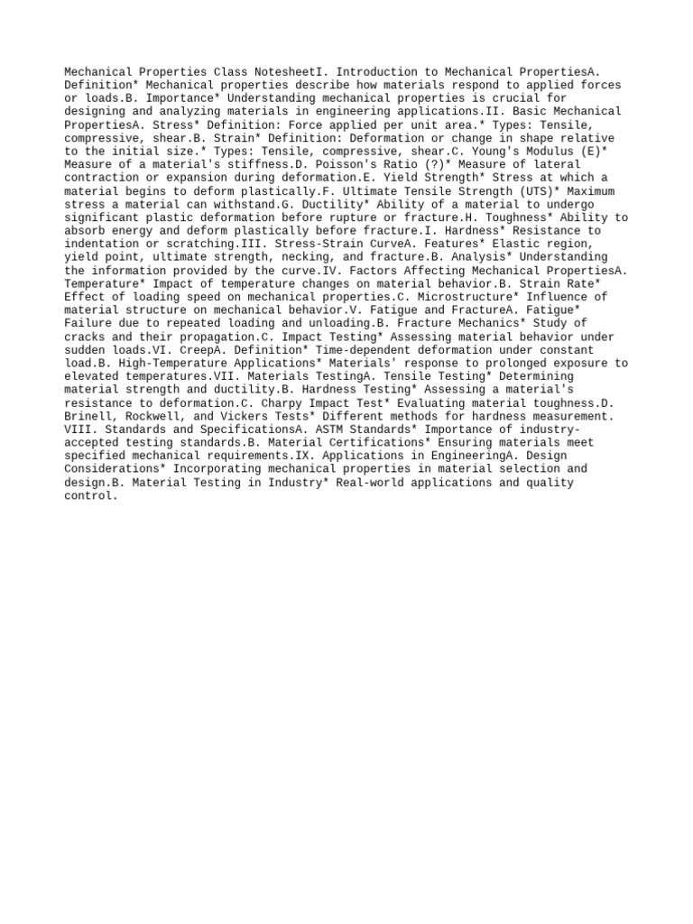 Mat Prop Notes | PDF | Deformation (Engineering) | Fracture Mechanics