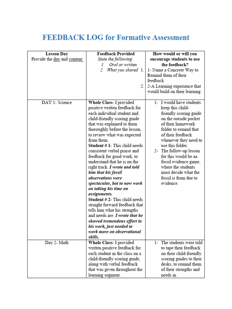 Feedback Log 1 | Download Free PDF | Learning | Cognition