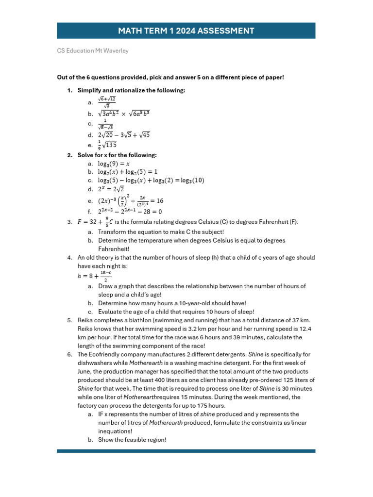 Math High School Assessment | PDF | Applied Mathematics