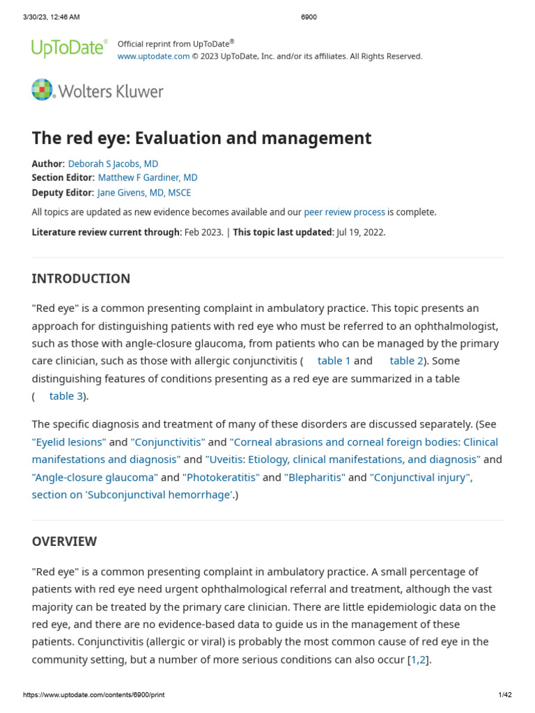The Red Eye: Evaluation and Management | PDF | Glaucoma | Contact Lens