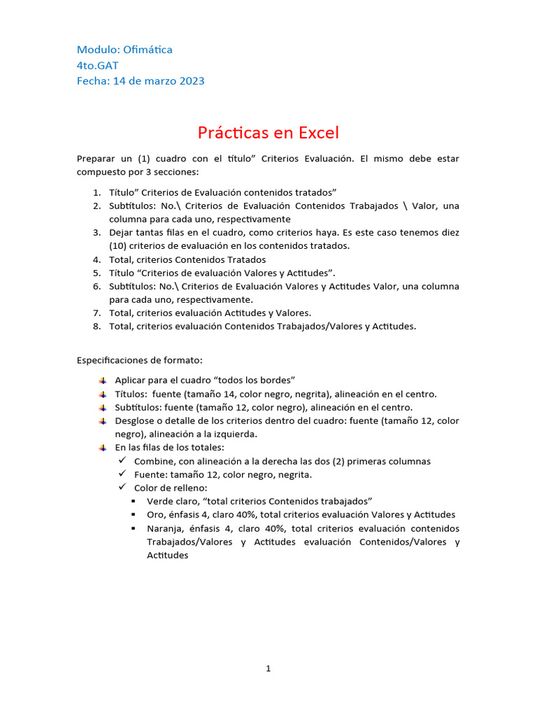 Práctica1 en Excel, Ofimática, 2023 | PDF | Comunicación