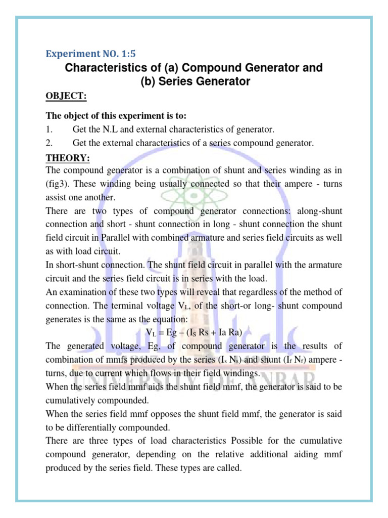 Characteristics of (A) Compound Generator and (B) Series Generator ...