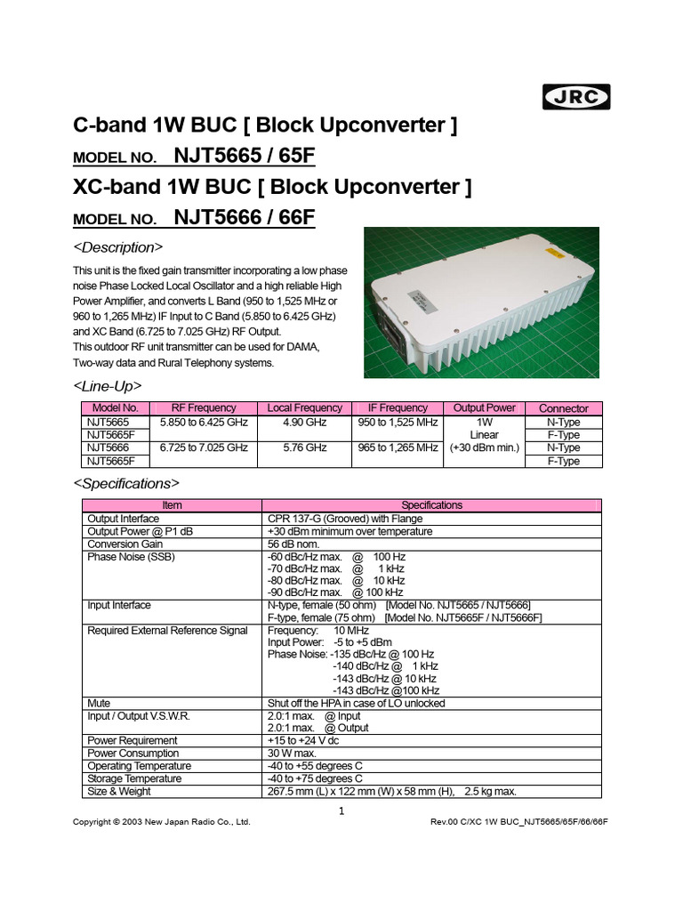 NJT5665-65F 1W C-Band | PDF | Hertz | Radio