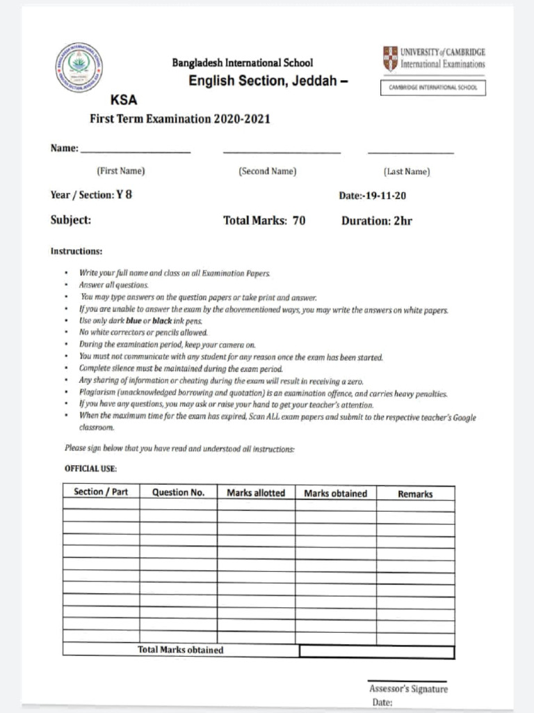 Islamic Year 8 1st Term Examination | PDF | Allah | Religious Belief ...