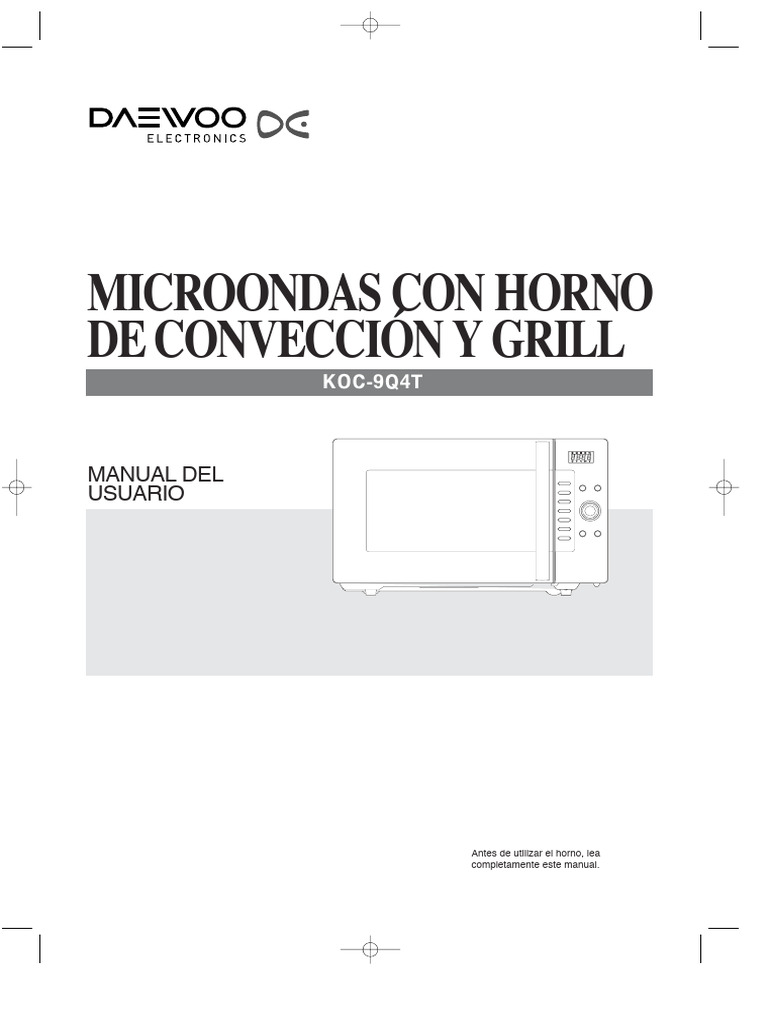 Instrucciones Daewoo KOC-9Q4T Microwave | PDF | Hirviendo | Cocinando