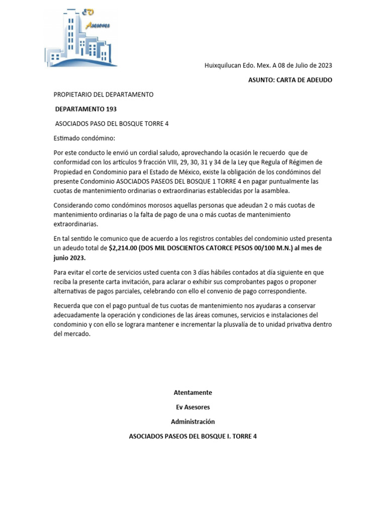 Carta de Adeudo | PDF | Derecho