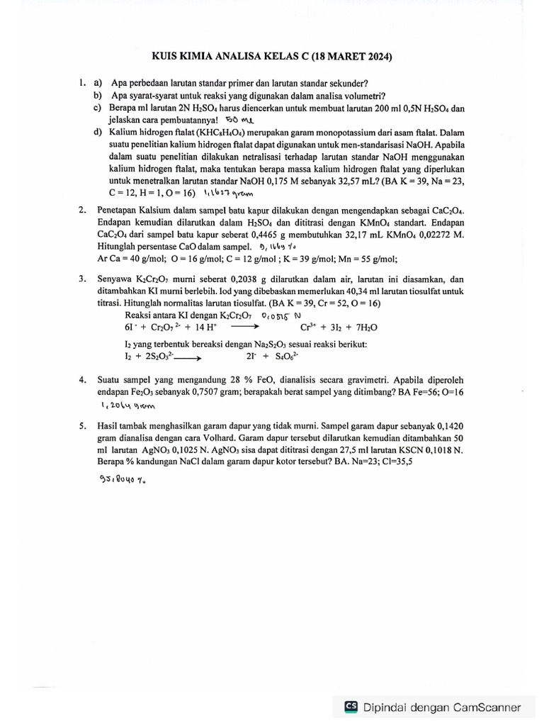 Kuis Kimia Analisa TK-C | PDF