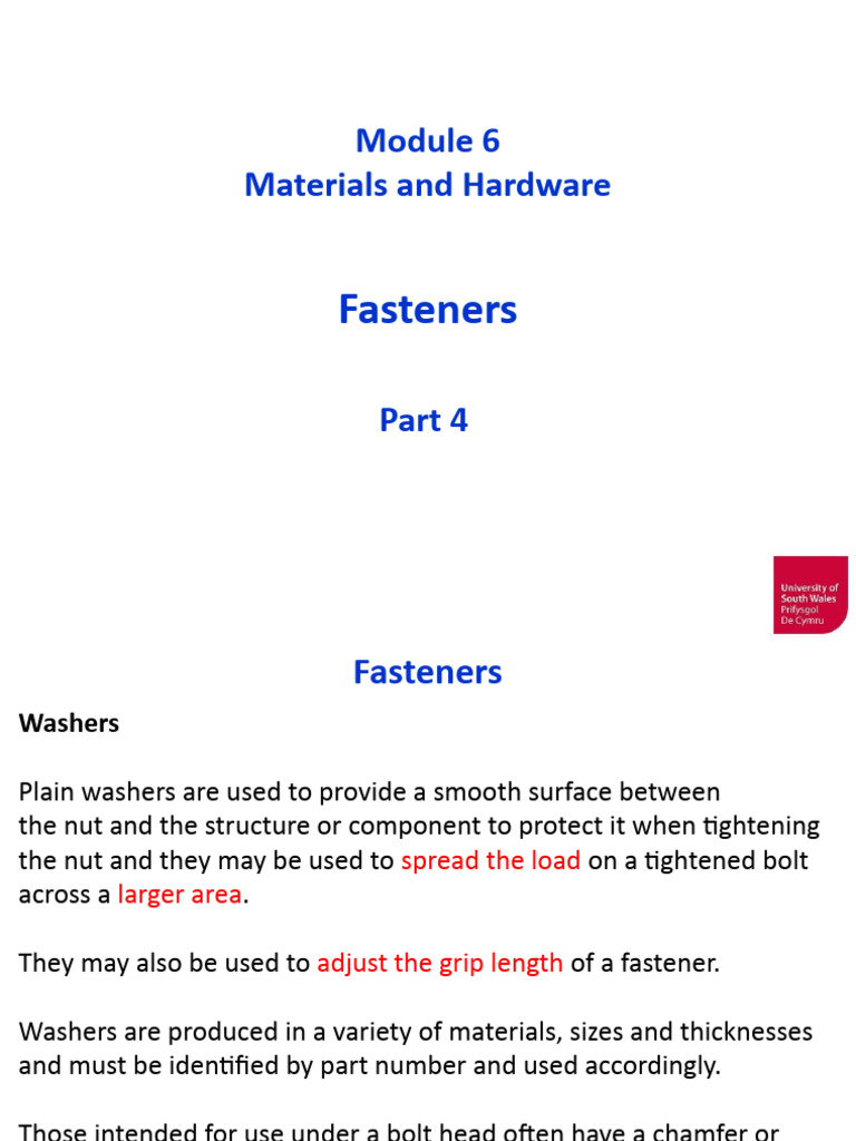 Module 6-5 Fasteners Pt4 Presentation | PDF | Screw | Nut (Hardware)