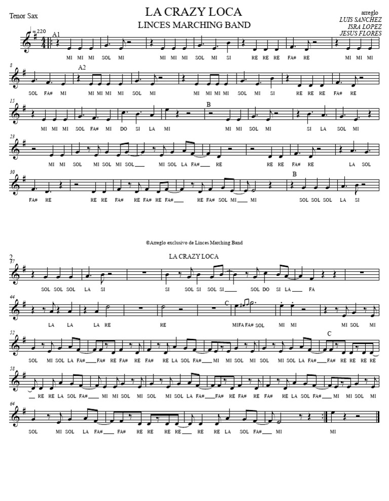 Sax Tenor La Crazy Loca-2 | PDF