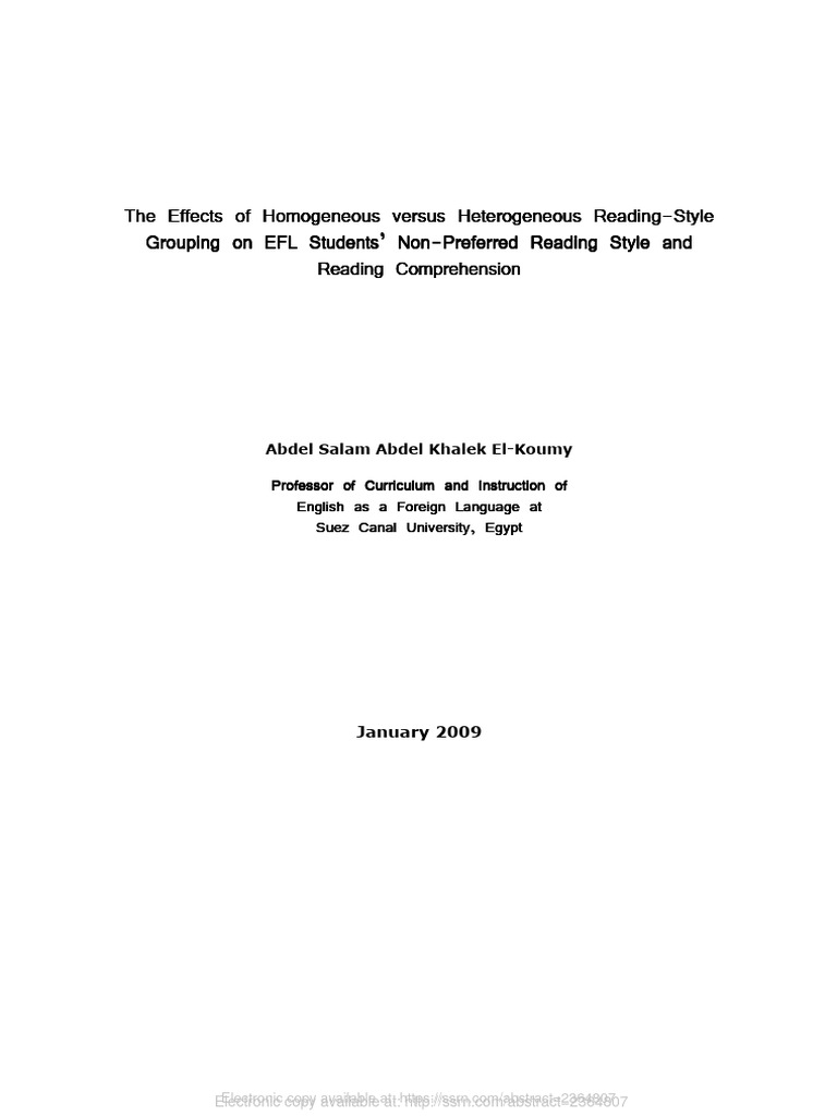 The Effects of Homogeneous Versus Heterogeneous Reading-Style Grouping ...