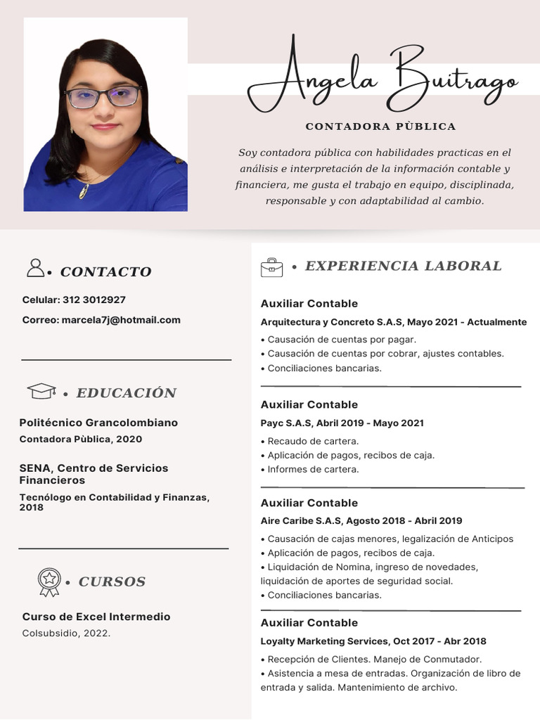 Curriculum Mujer Profesional Moderno y Original Rosa | PDF | Contabilidad | Contador
