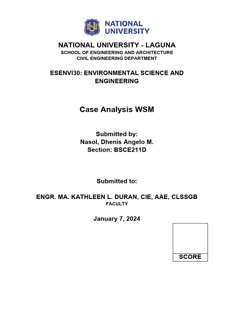 WSM - Case Analysis - Nasol | PDF | Sustainability | Water Quality