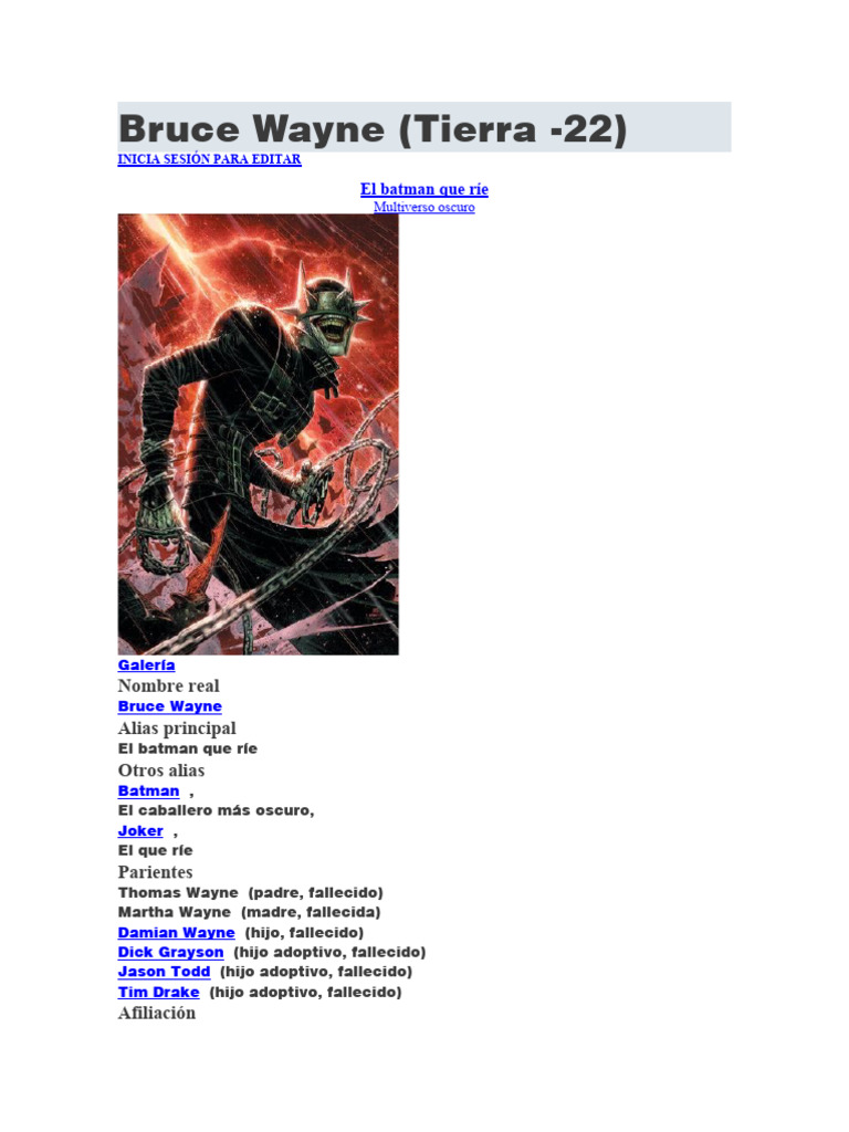 Bruce Wayne (Tierra - 22) | PDF | hombre murciélago | Personajes de Dc ...