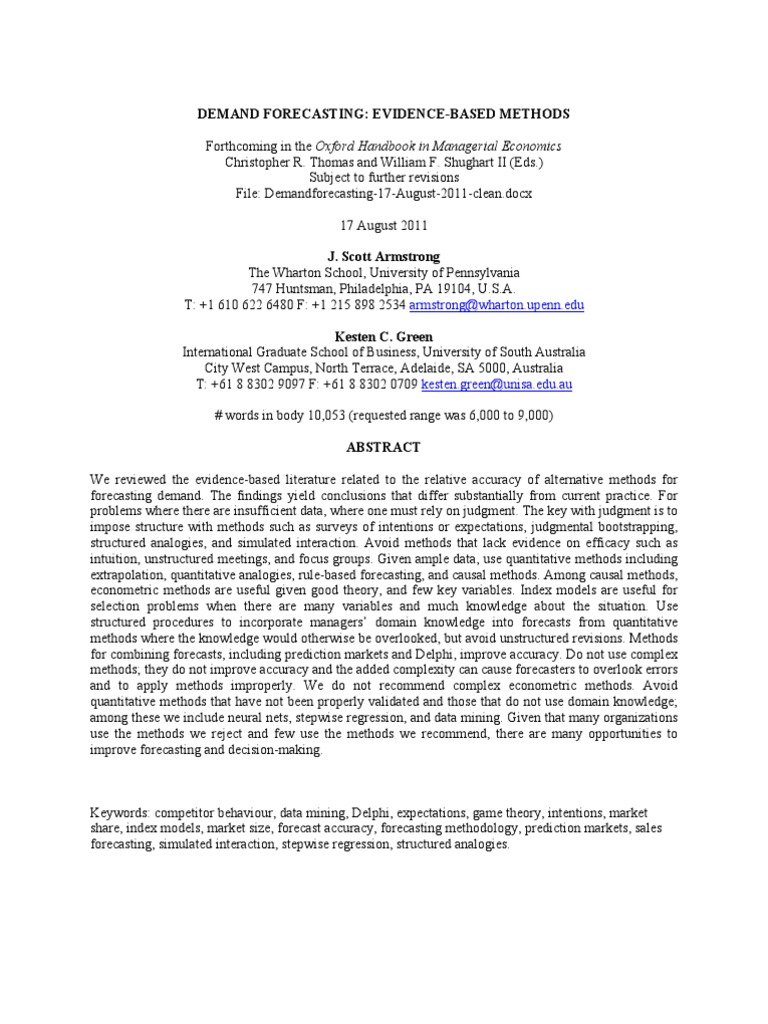 Demand Forecasting: Evidence-Based Methods: Armstrong@wharton - Upenn.edu | PDF | Forecasting ...