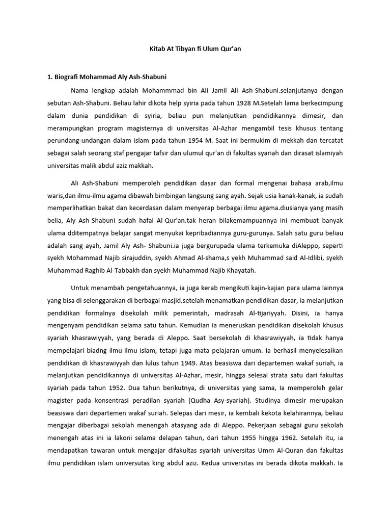 At-Tibyan Fi Ulum Qur'an Karya Ash-Shabuni | PDF