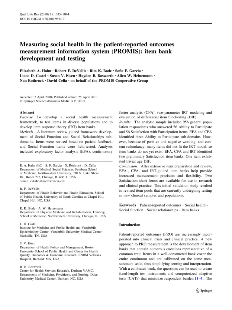 Measuring Social Health in The Patient-Reported Outcomes Measurement ...