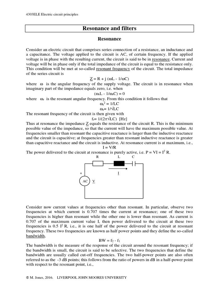 Resonance And Filters Pdf Low Pass Filter Electronic Filter