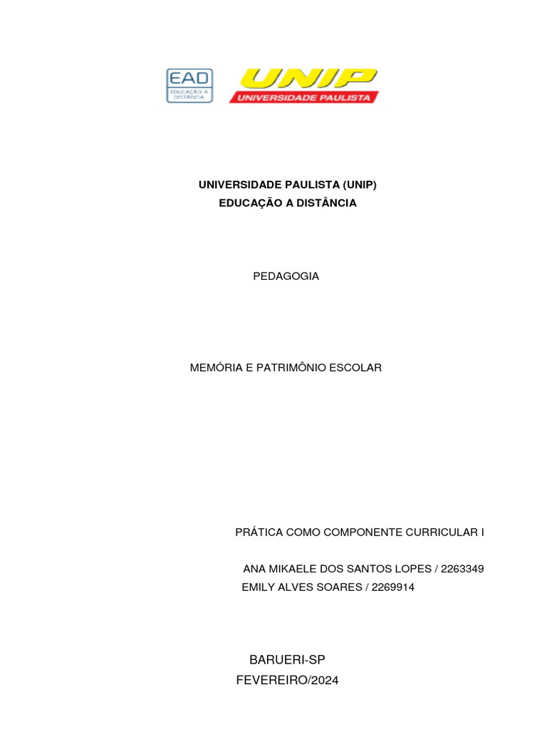 Prática PCC I - Memoria e Patrimonio Escolar | PDF | Escolas | Aprendizado