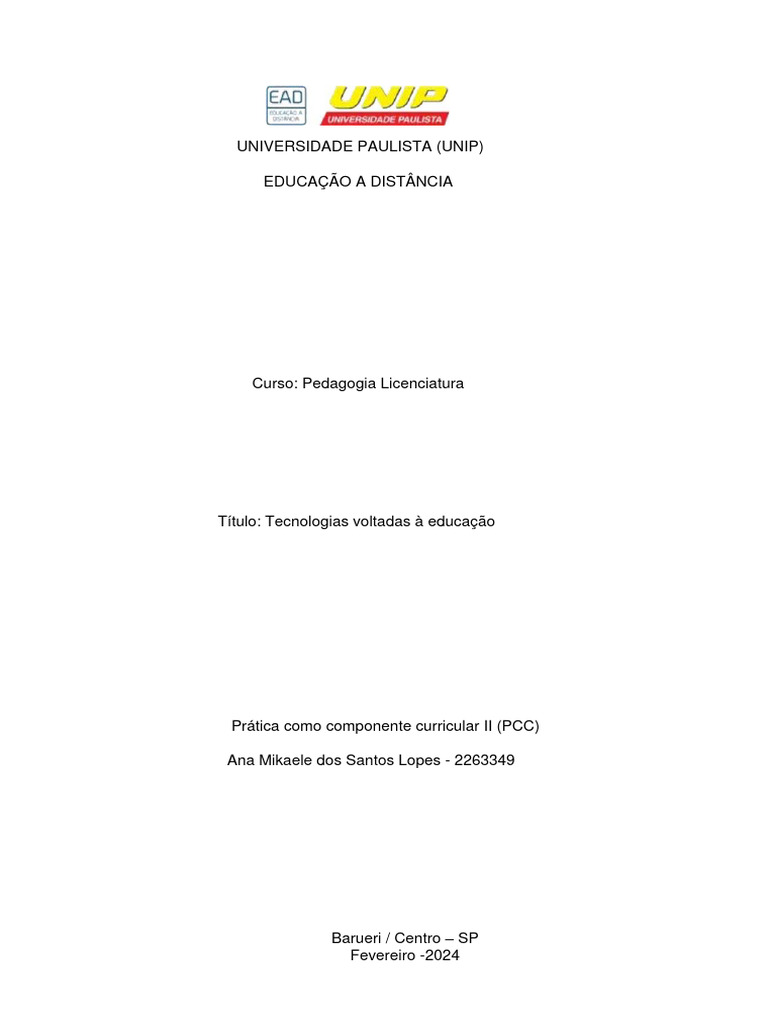 PCC - 2 - Tecnologias Voltadas À Educação | Download grátis PDF ...