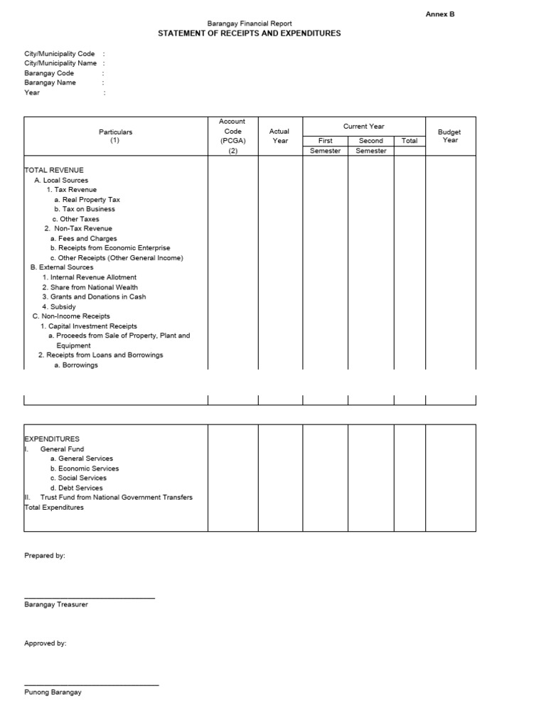 Barangay Statement of Receipts & Expenditures | PDF