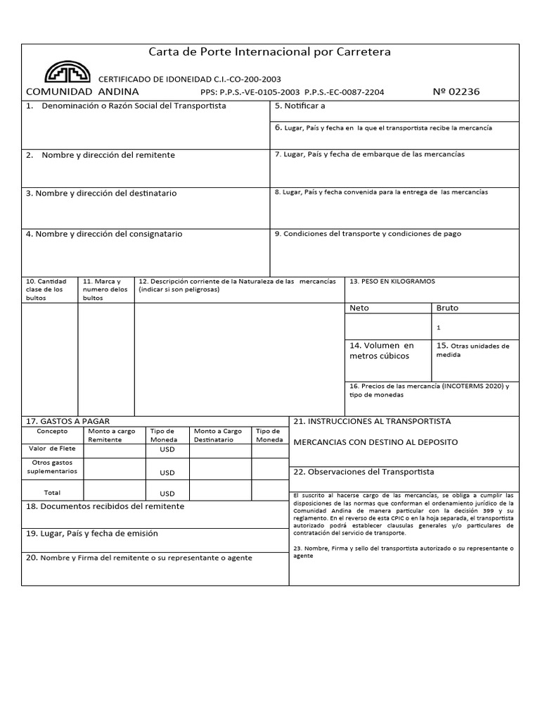 Carta de Porte Internacional | PDF