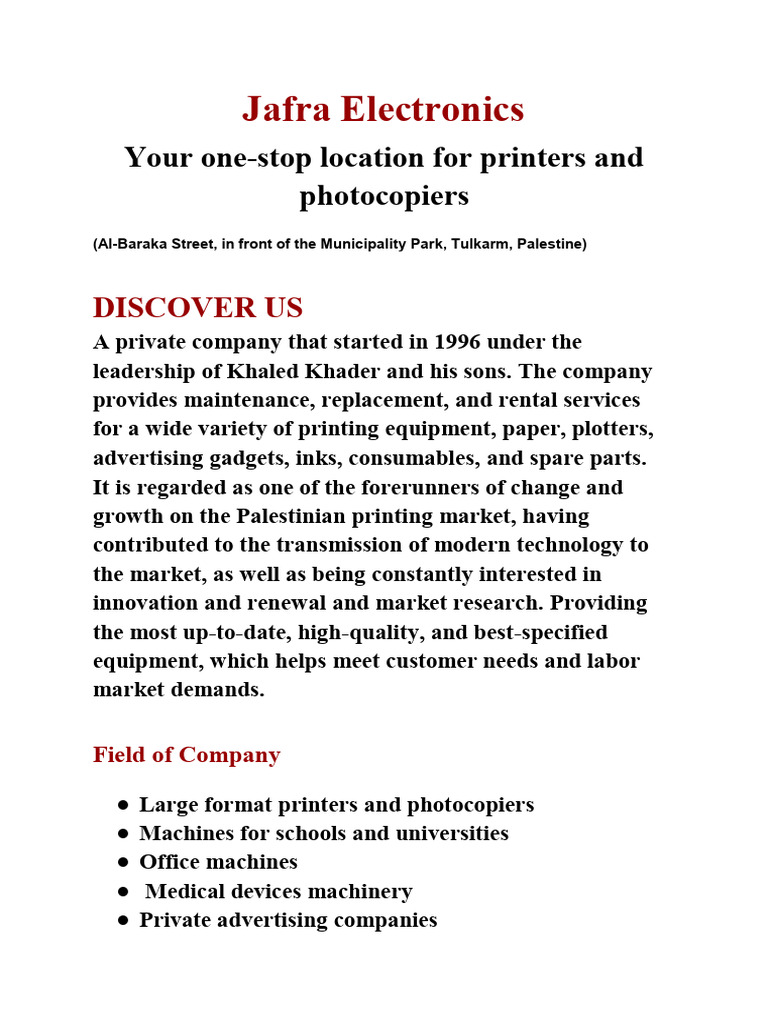Jafra Electronics: Printers & Services | PDF | Printer (Computing) | Photocopier