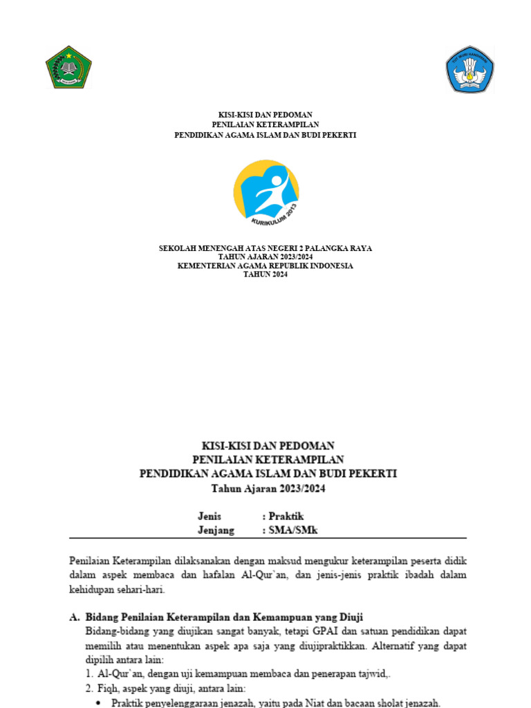 Kisi Kisi Penilaian Keterampilan PAI SMA 2024 | PDF | Agama & Spiritualitas