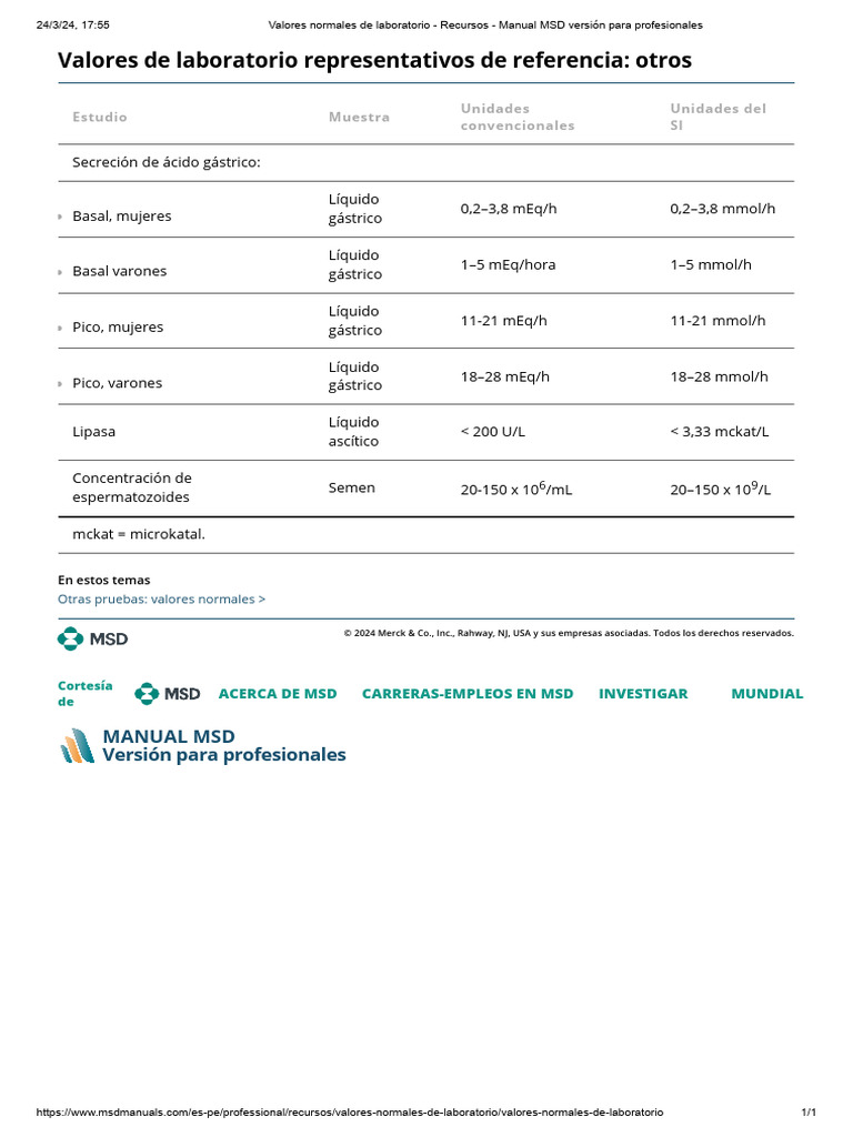 Valores Normales de Laboratorio - Recursos | PDF