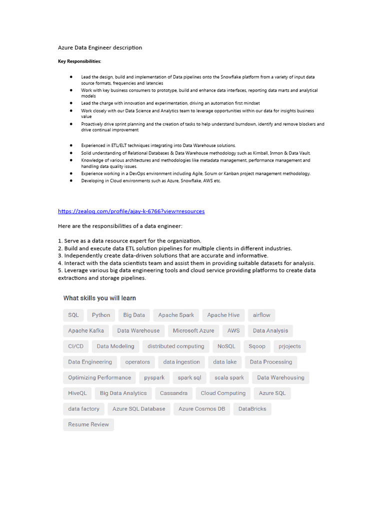 Azure Data Engineer Description | PDF
