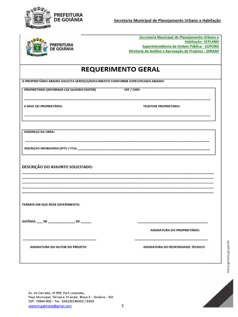 Requerimento Geral Prfeitura de Goiania | PDF