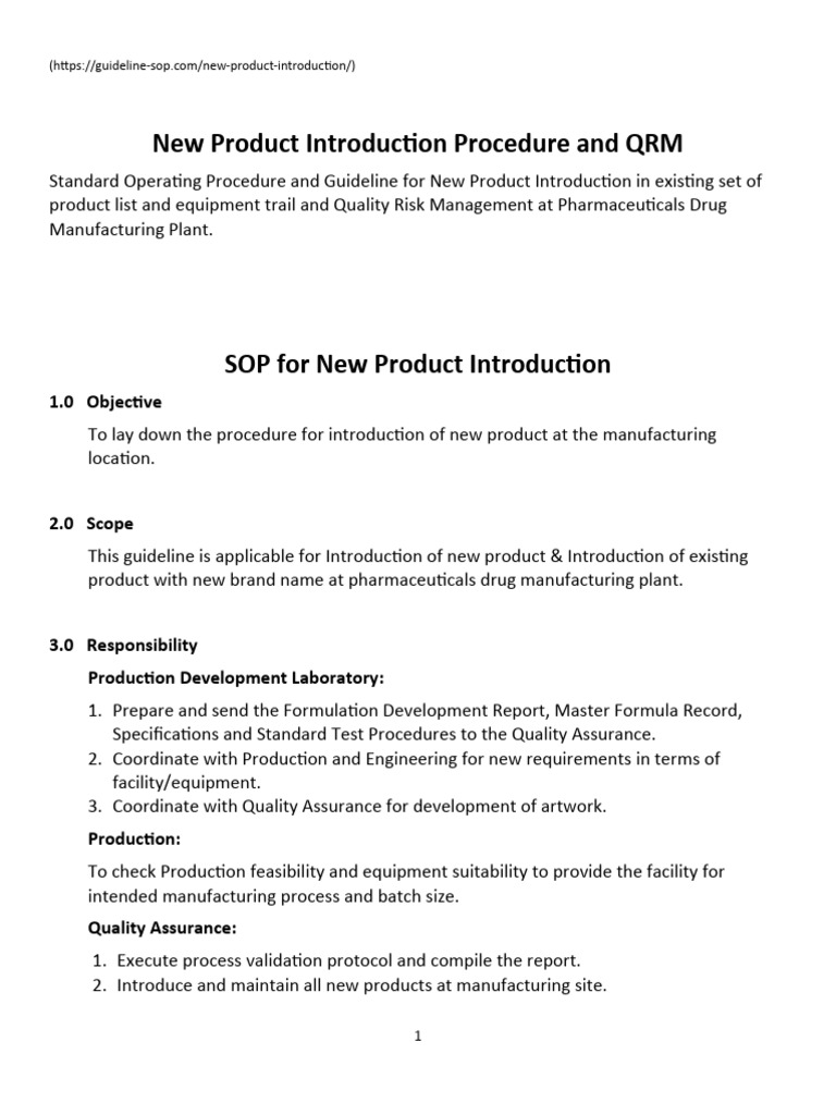 SOP For New Product Introduction | PDF | Quality Assurance