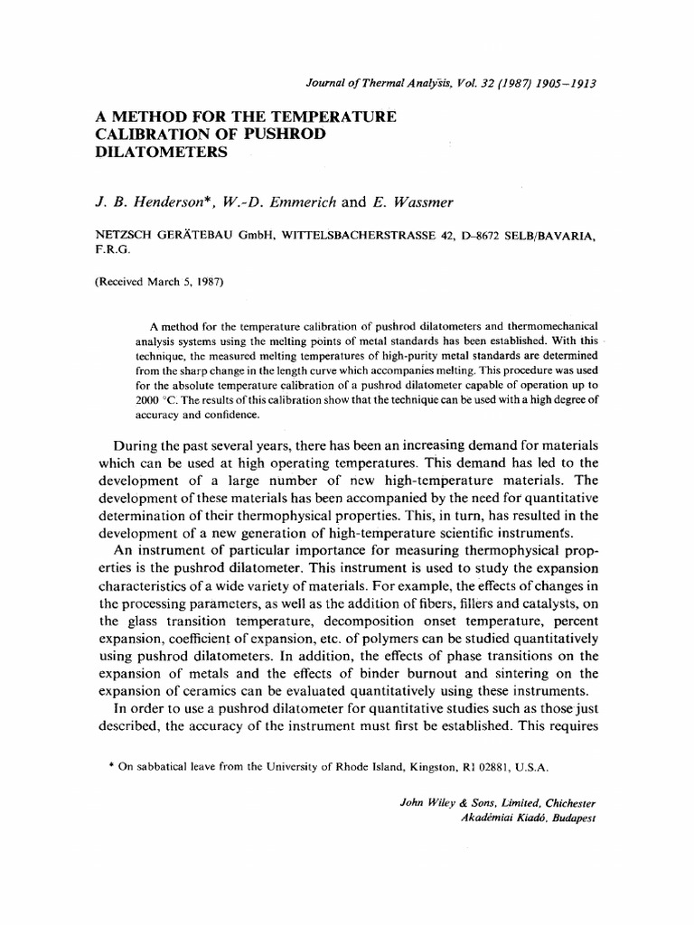 A Method For The Temperature Calibration of Pushrod Dilatometers | PDF ...