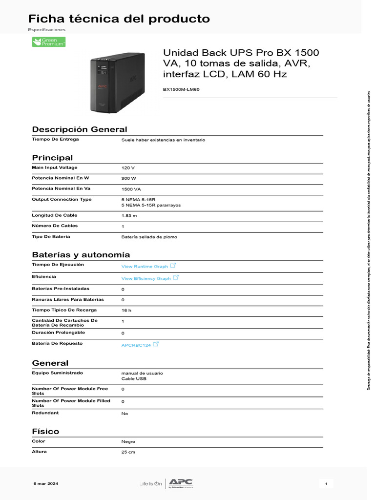 Apc No Break Backups Pro Bx1500m Lm60 | PDF