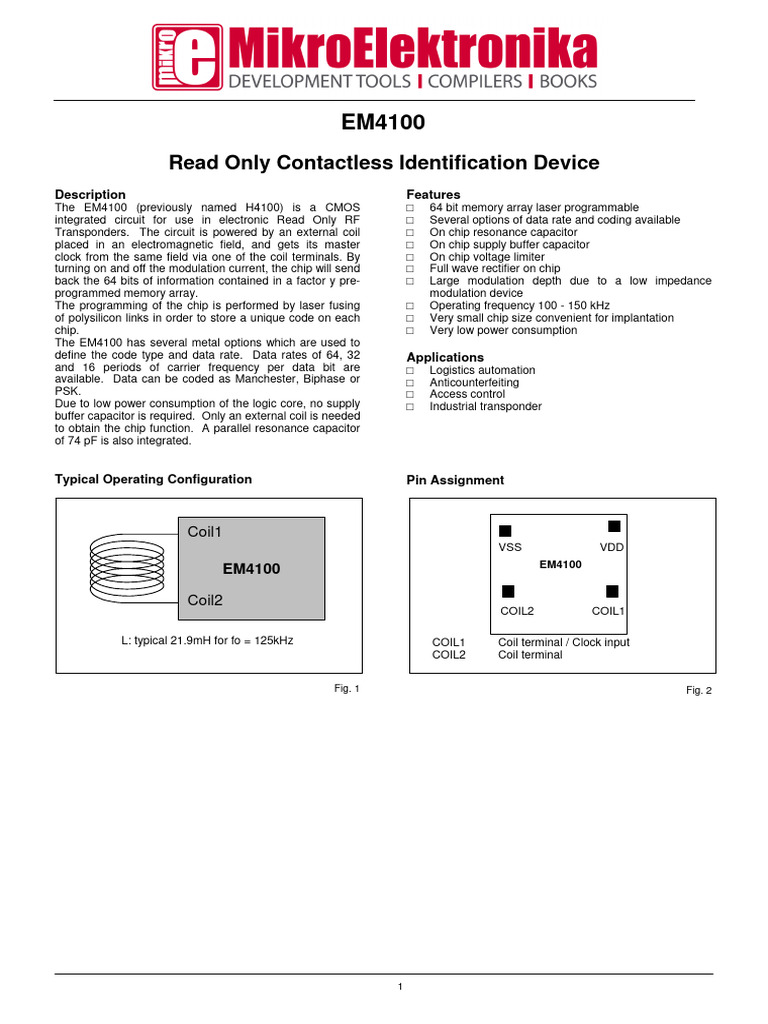Rfid Card 125khz Em4100 Datasheet | PDF