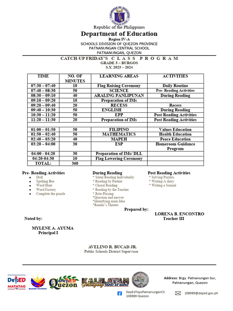 Catch Up Friday Class Program | PDF Catch Up Friday Class Program | PDF