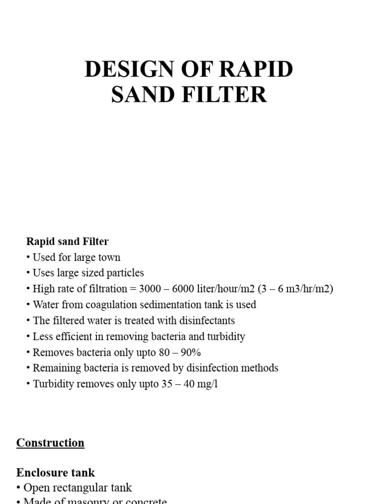 Rapid Sand Filter Design Overview | PDF | Filtration | Environmental ...
