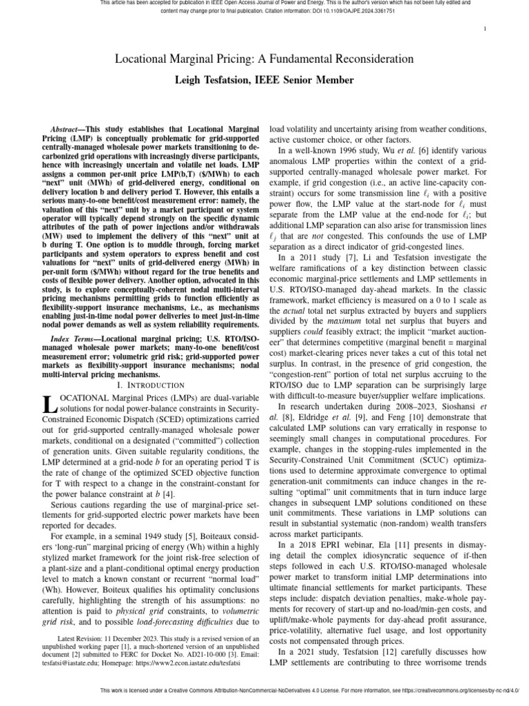 Locational Marginal Pricing A Fundamental Reconsideration | PDF | International System Of Units ...