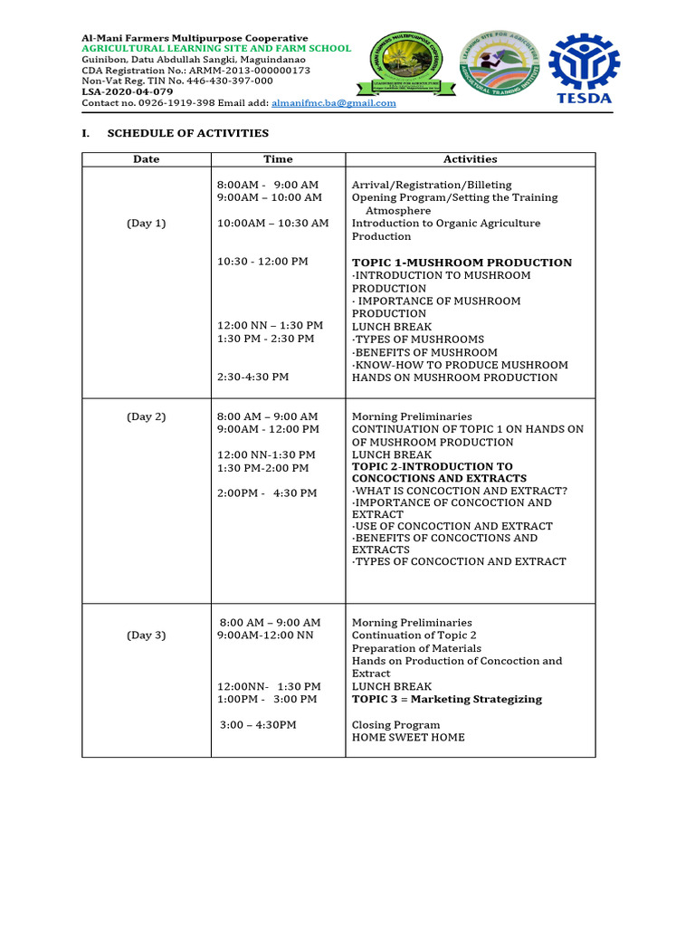 SCHEDULE-OF-ACTIVITIES | PDF | Agricultural Science | Agriculture