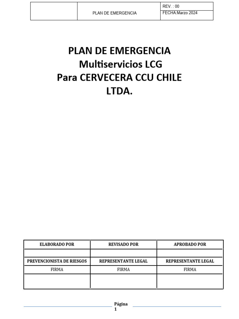 Plan de Emergencia CCU Chile 2024 | PDF | Seguridad y salud ocupacional