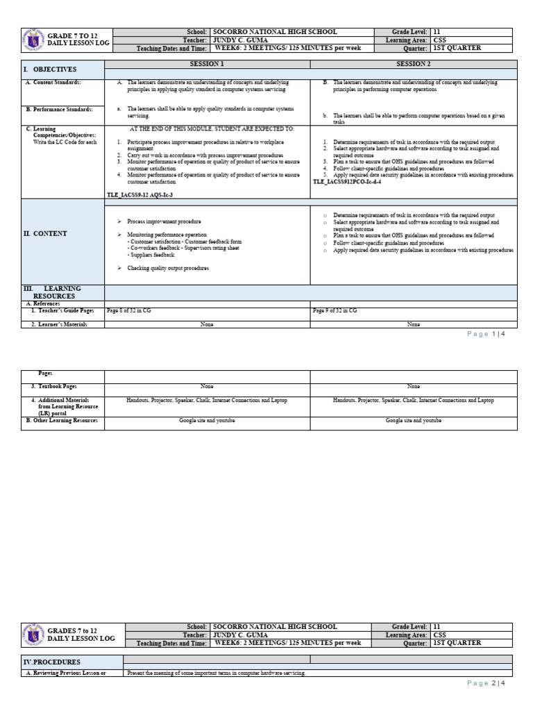 CSS DLL 6 AQS&PCO | PDF | Learning | Teachers