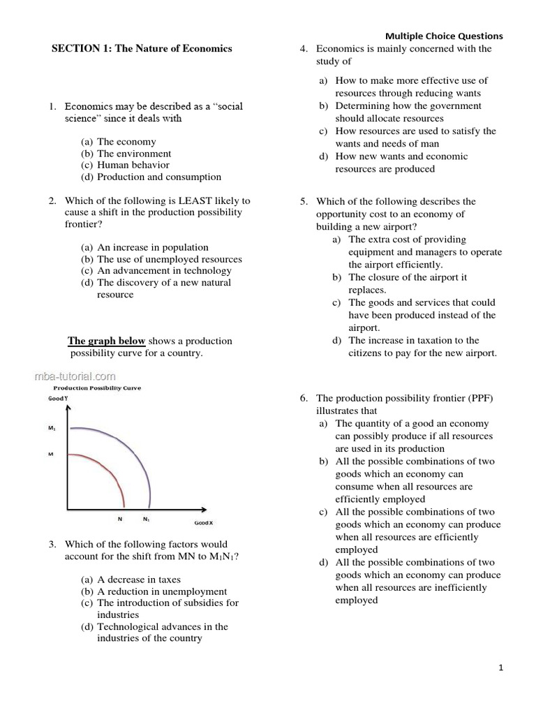Economics Multiple Choice Questions Student | PDF | Average Cost | Demand