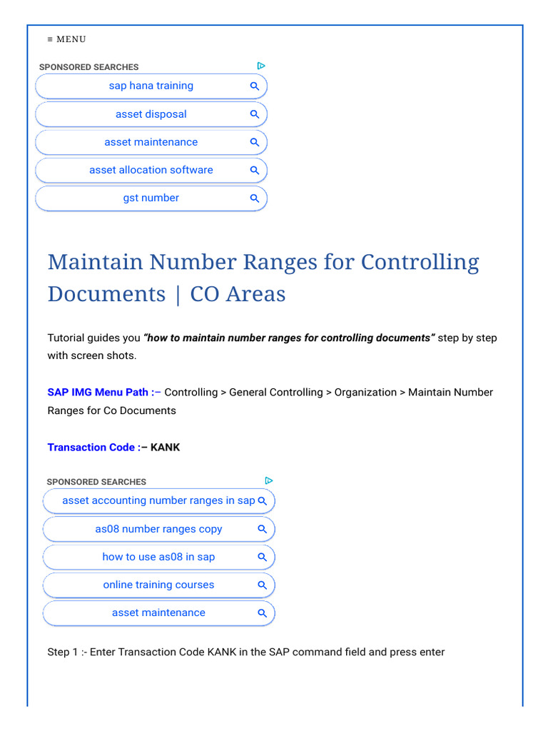 Maintain Number Ranges For Controlling Documents CO Areas - SAP Training Tutorials | PDF | Computers