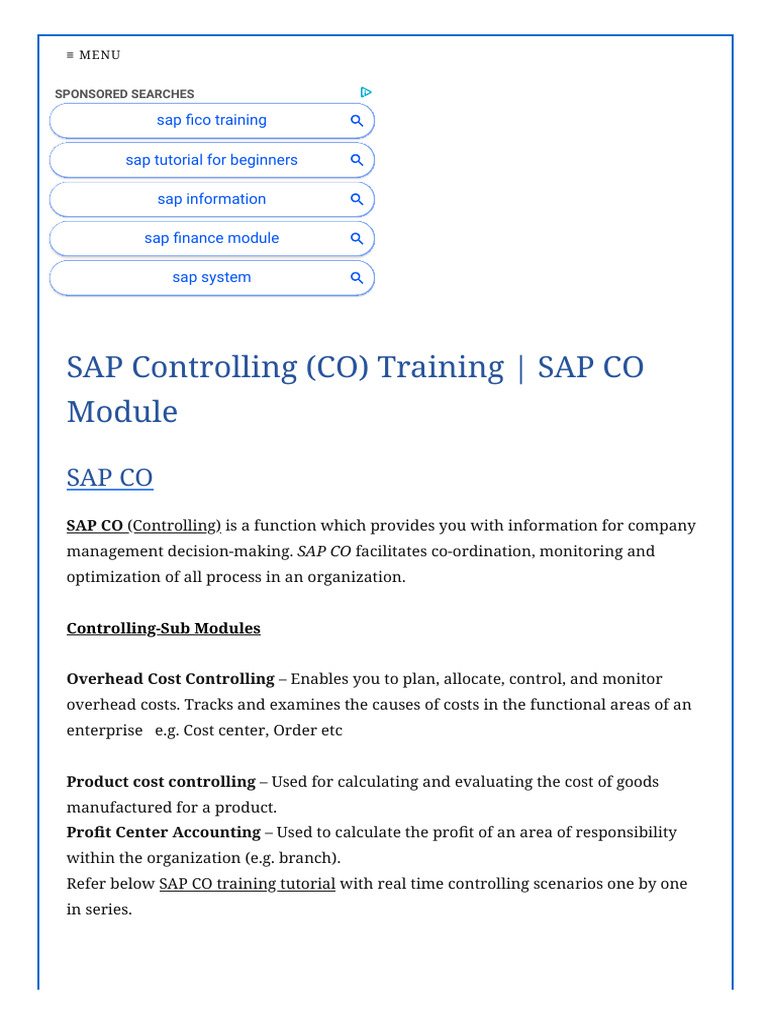 SAP Controlling (CO) Training SAP CO Module - SAP Training Tutorials | PDF | Enterprise Resource ...