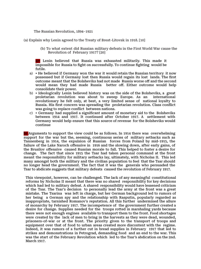 Analyzing the Russian Revolution's Causes | PDF | Vladimir Lenin ...
