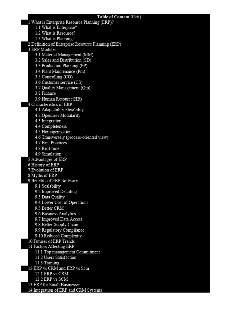 Table of Content | PDF | Enterprise Resource Planning | Customer ...