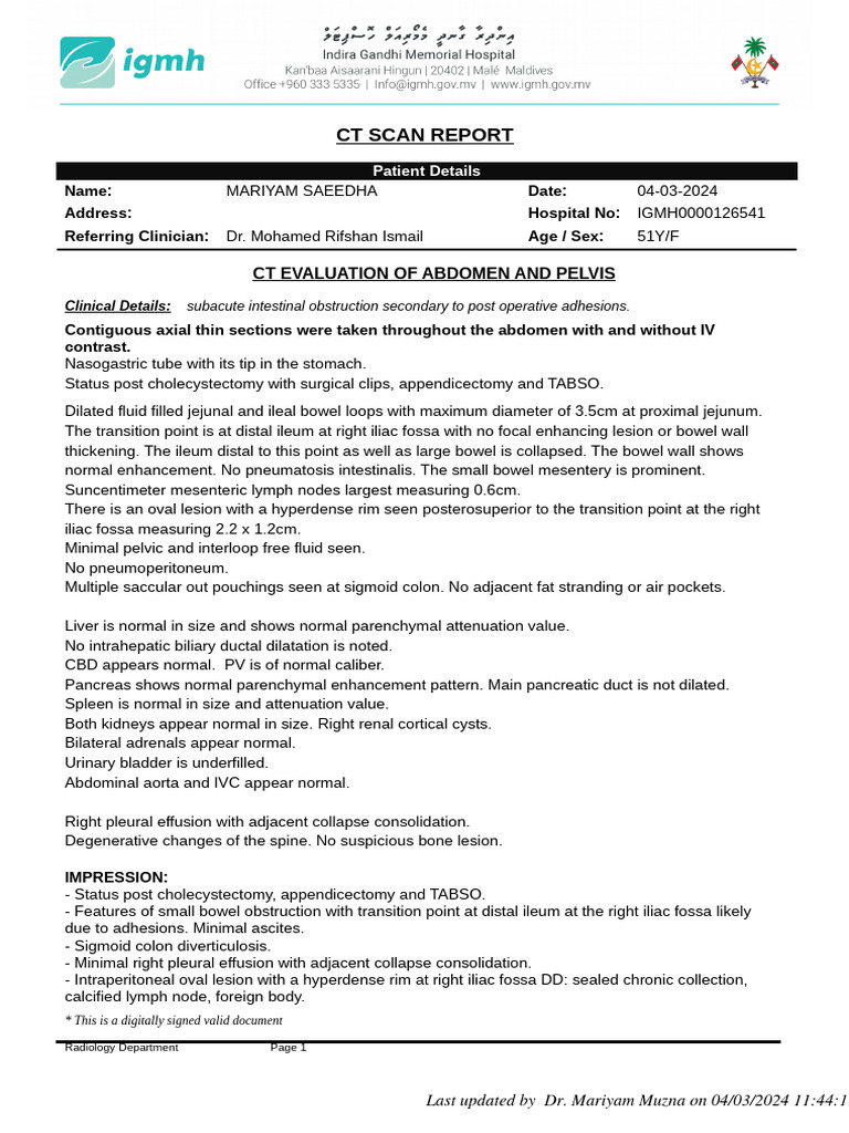 CT Scan Report: CT Evaluation of Abdomen and Pelvis | PDF | Abdomen ...
