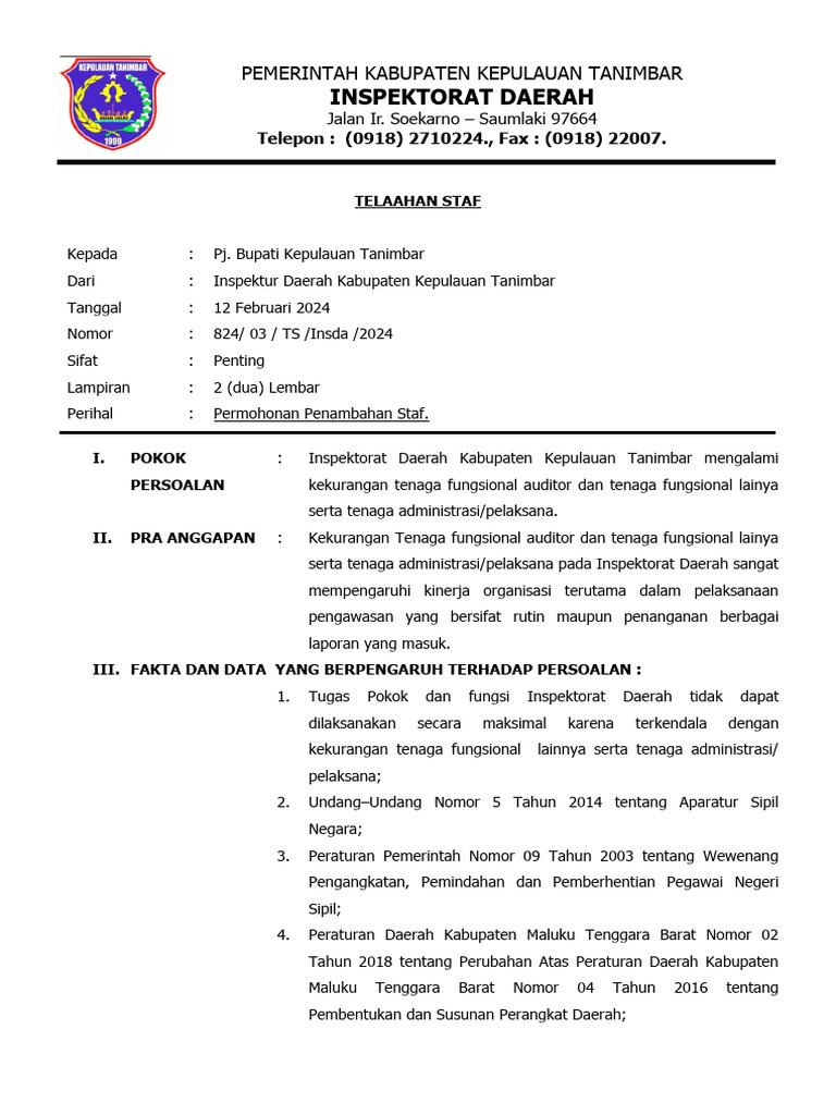 TELAAHAN STAF Penambahan Staf | PDF